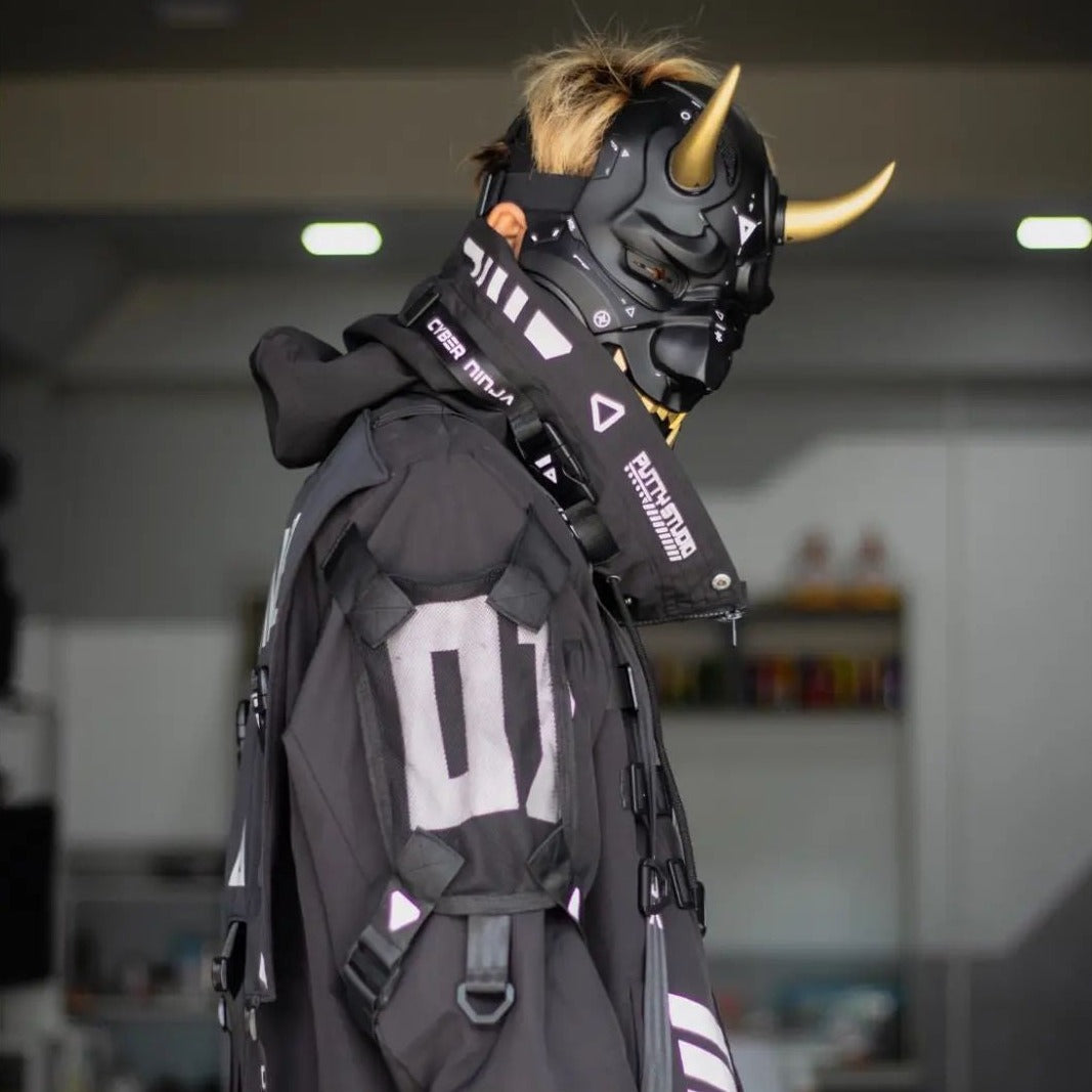 Handcrafted Cyberpunk Oni Mask - Limited Stock Available | CYBER TECHWEAR®