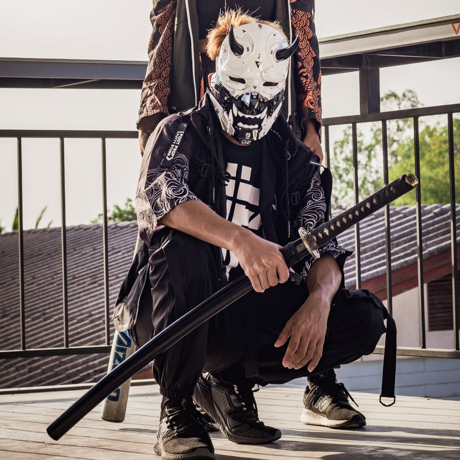 Handcrafted Cyberpunk Oni Mask - Limited Stock Available| CYBER TECHWEAR®