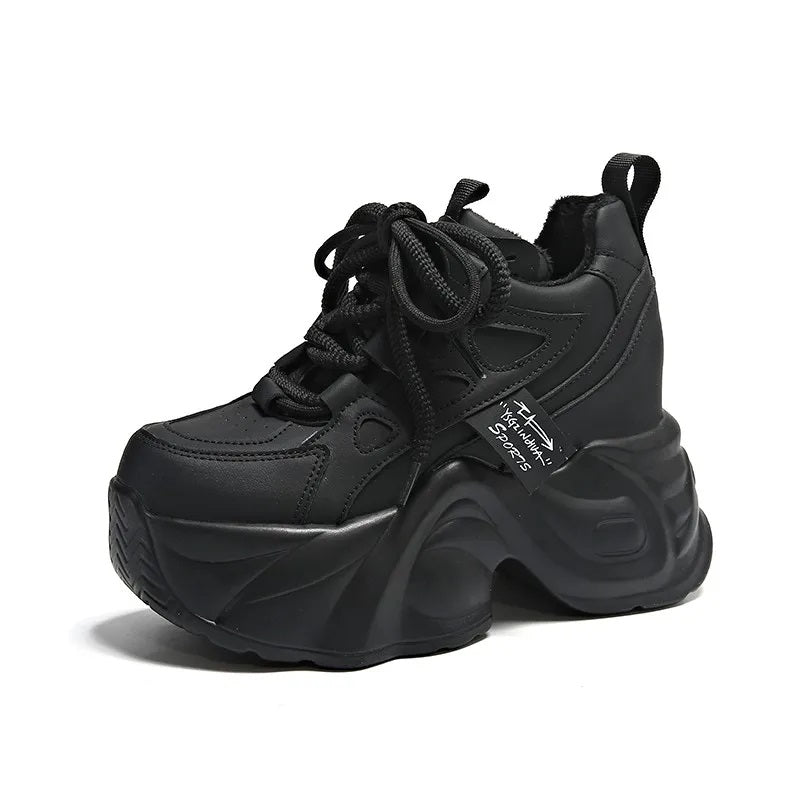 Black Platform Leather Chunky Sneakers | CYBER TECHWEAR®