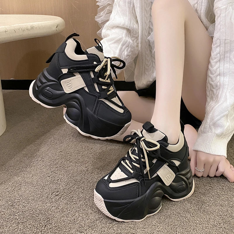 Black Platform Sneakers Hidden Heels | CYBER TECHWEAR®
