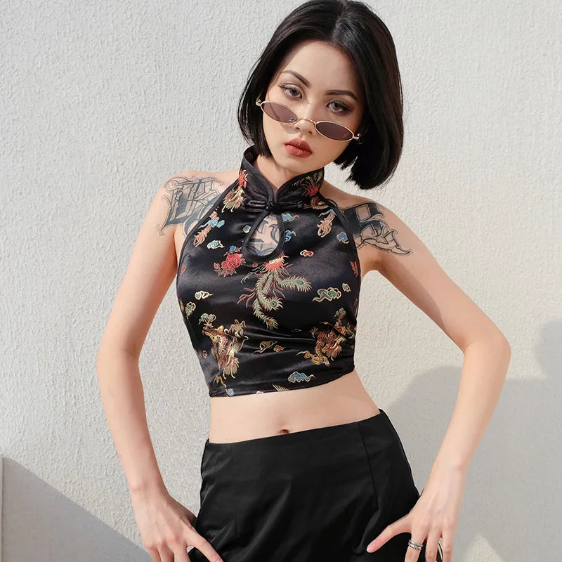 Chinese Sleeveless Crop Top | CYBER TECHWEAR®