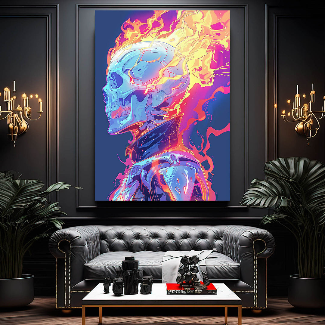 Loading image: Cyberpunk Art Flame Skull | CYBER TECHWEAR®