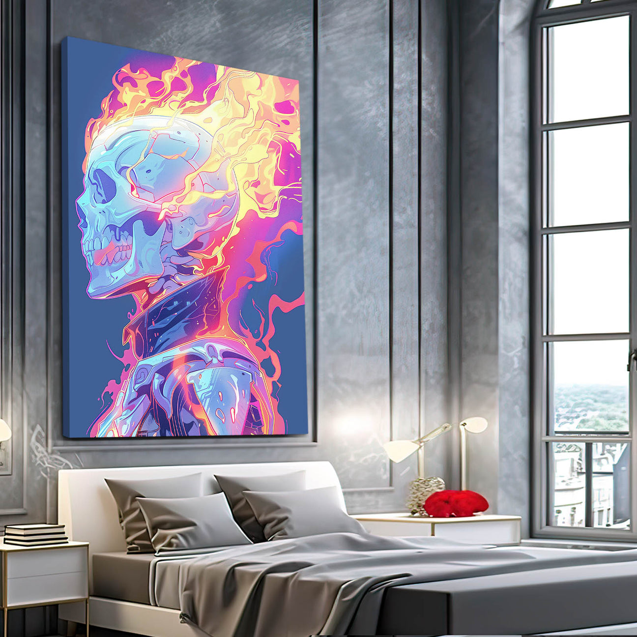 Loading image: Cyberpunk Art Flame Skull | CYBER TECHWEAR®