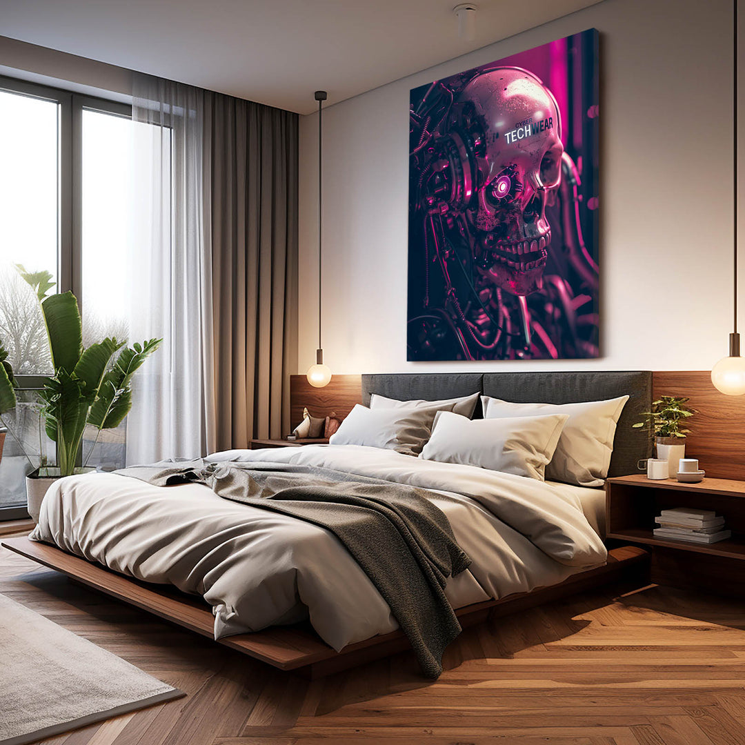 Cyberpunk Art Neon Skull