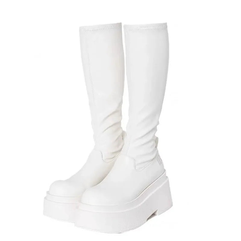 Knee High White Platform Boots | CYBER TECHWEAR®