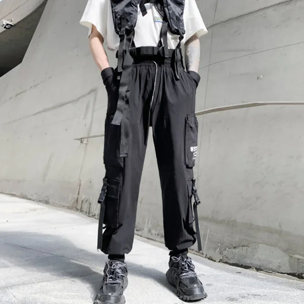 Multi-pocket Ribbon Patchwork Premium Black Pant – CYBER TECHWEAR