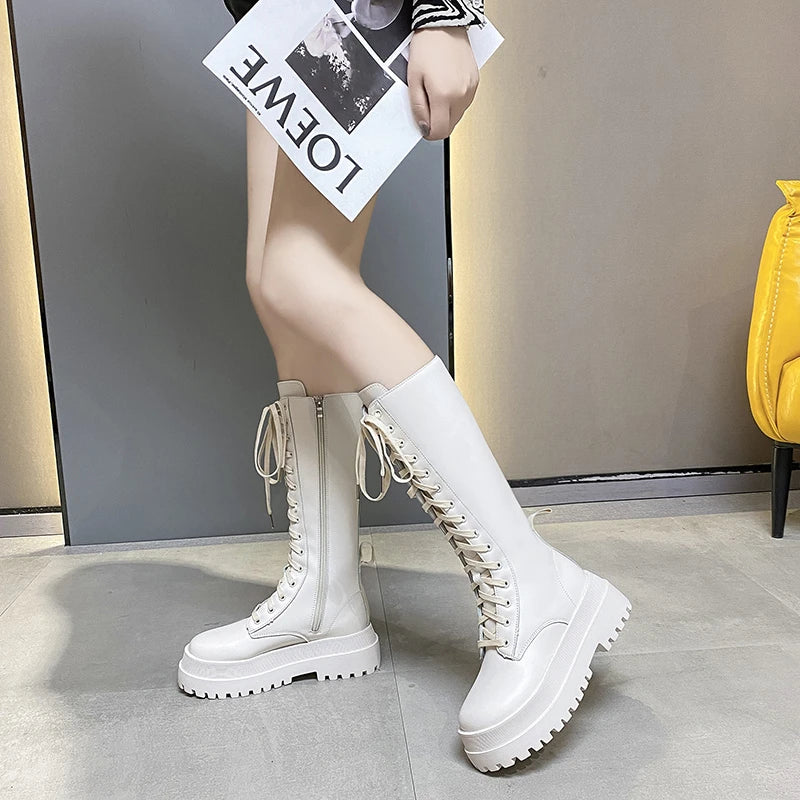White Knee High Platform Boots | CYBER TECHWEAR®