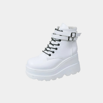 Home White Lace Up Boots Platform
