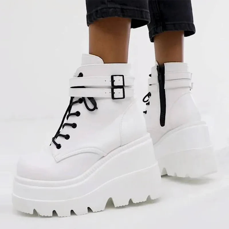 White Platform Leather Boots | CYBER TECHWEAR®