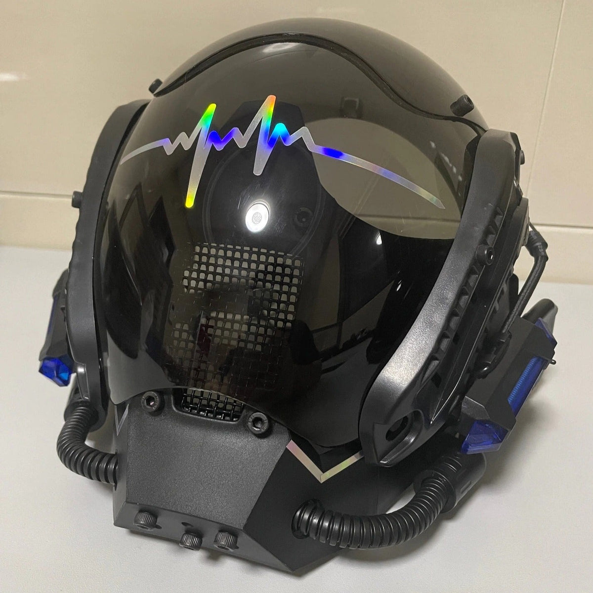 Blue LED Cyberpunk Helmet | CYBER TECHWEAR®