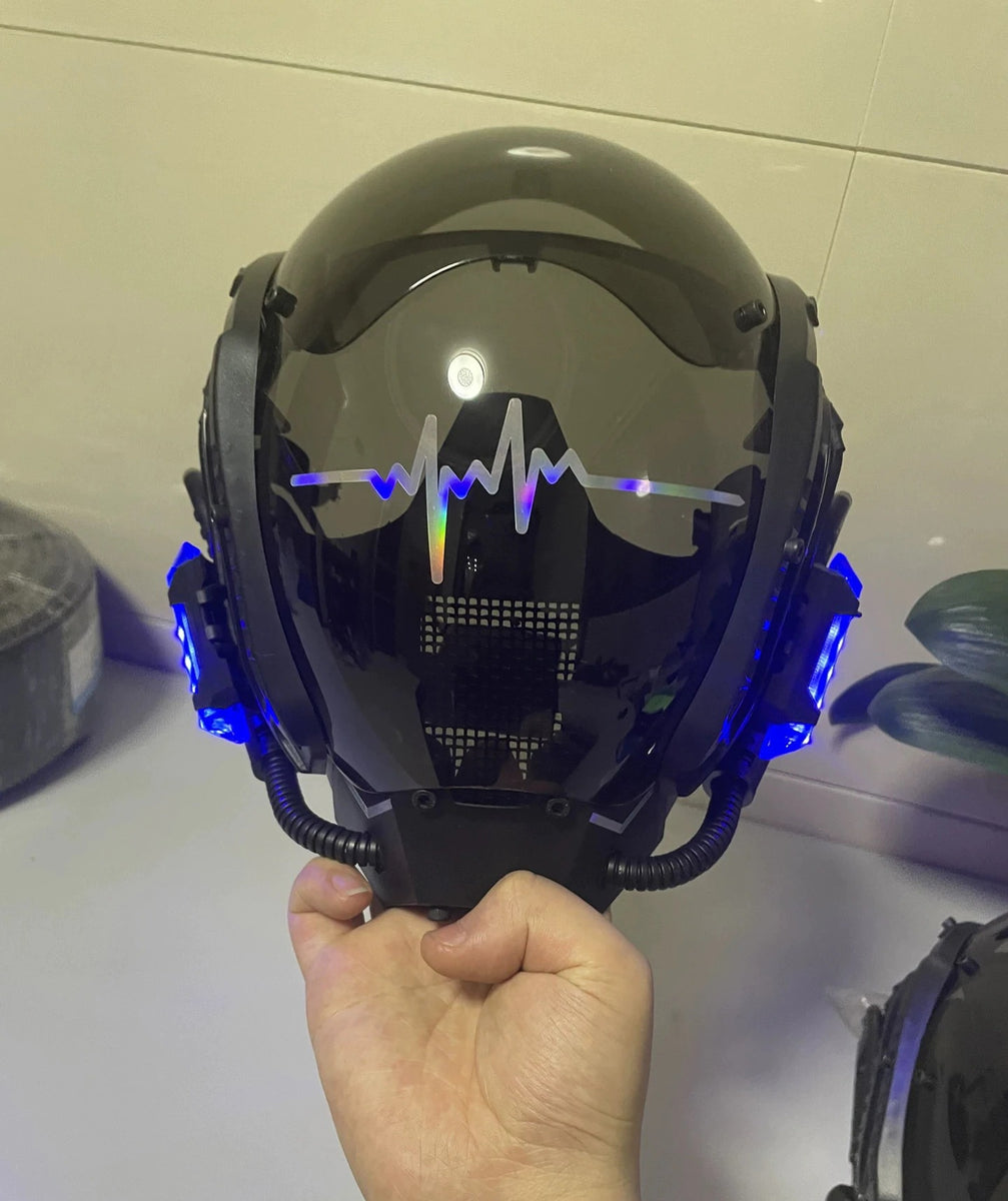 Blue LED Cyberpunk Helmet | CYBER TECHWEAR®