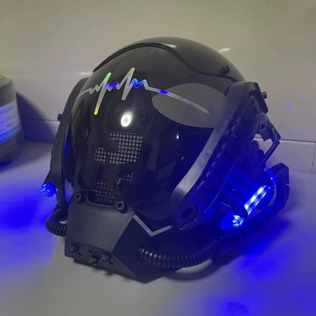 Blue LED Cyberpunk Helmet | CYBER TECHWEAR®