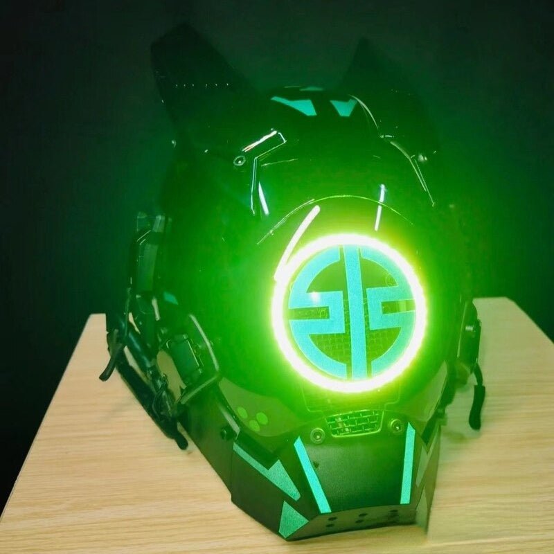 Green Led Cyberpunk Helmet | CYBER TECHWEAR®